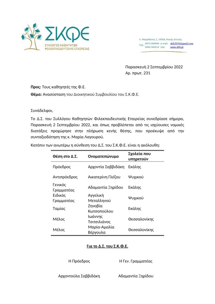 Ανασύσταση του Διοικητικού Συμβουλίου του Σ.Κ.Φ.Ε. | ΣΚΦΕ